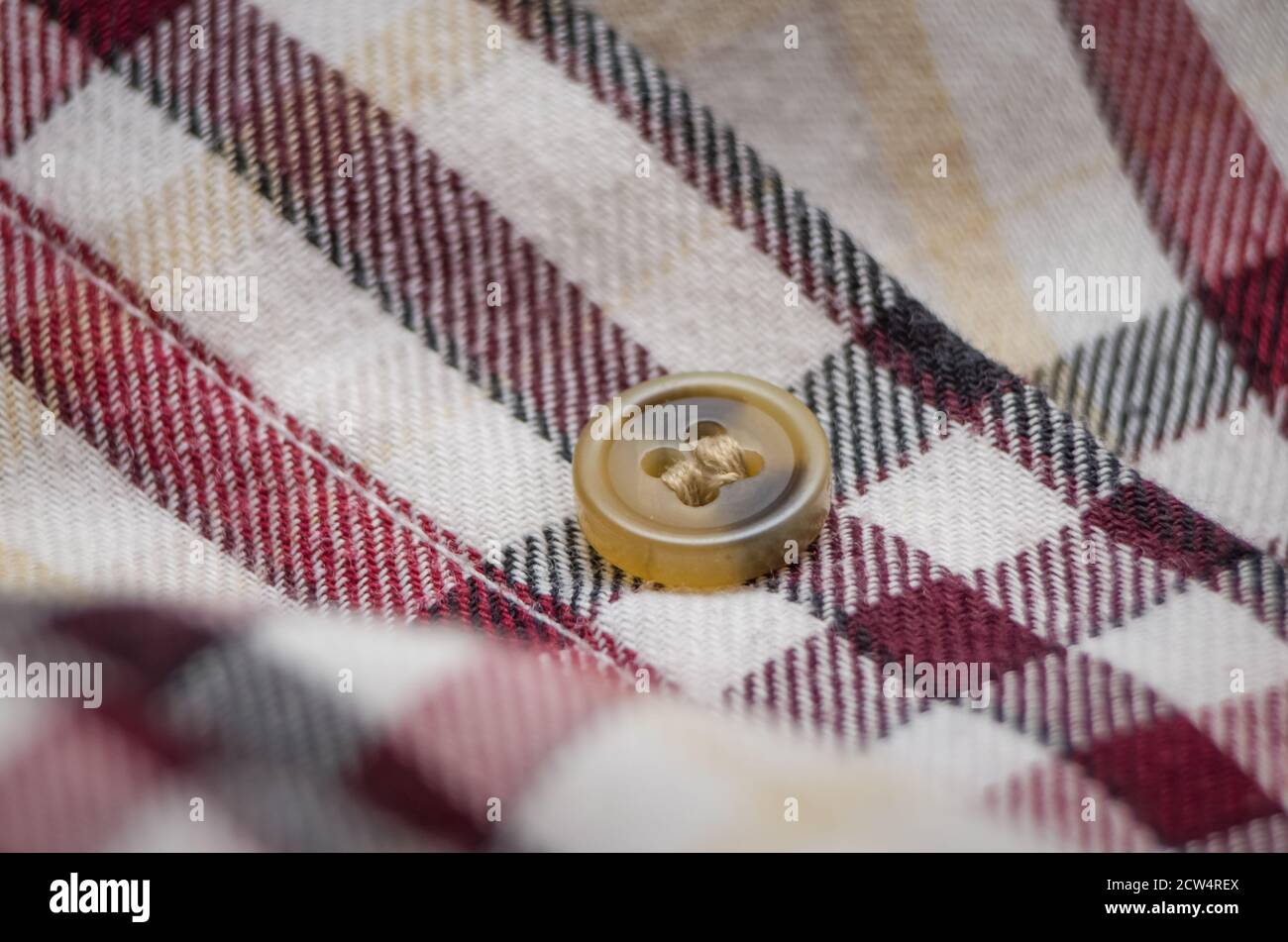 Brown button on cotton fabric Stock Photo - Alamy