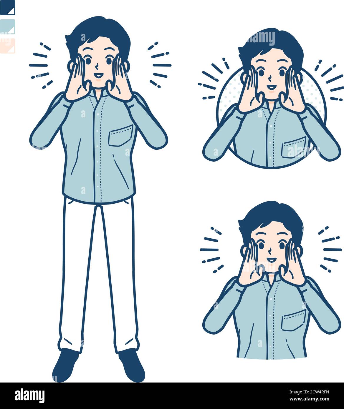 Man in a shirtwith Calling out loud images. It's vector art so it's ...