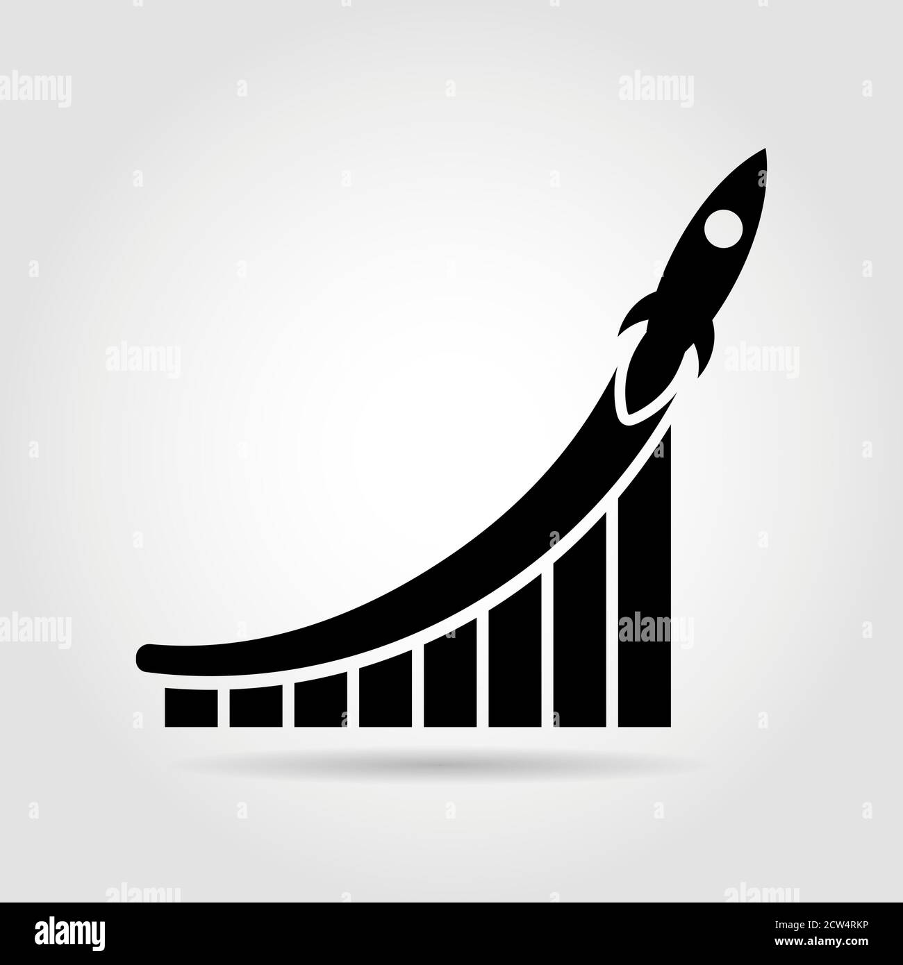 Rocket with blocks for illustration of phased, progress, increase in profits. Symbol for economy ...