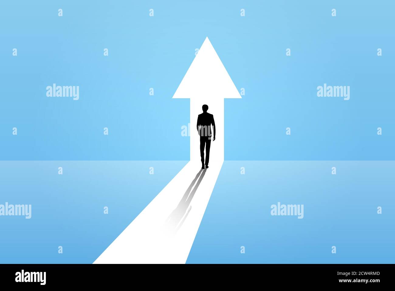 Business growth vector concept with man walking towards upwards arrow ...