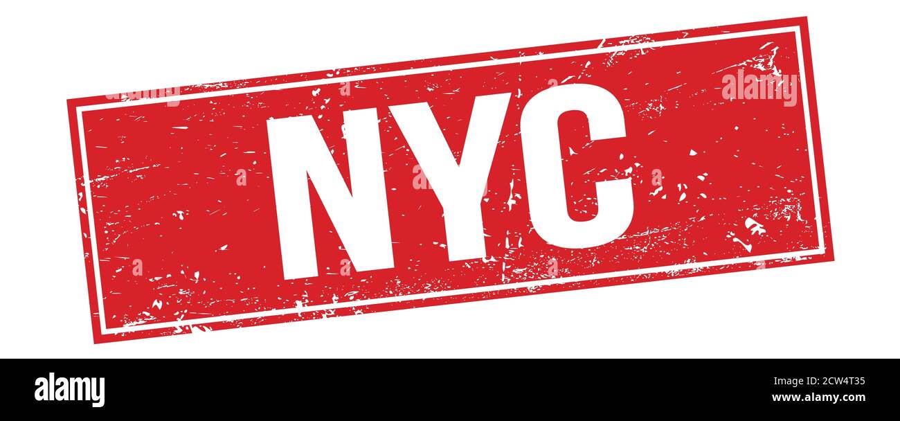 NYC text on red grungy rectangle stamp sign Stock Photo - Alamy