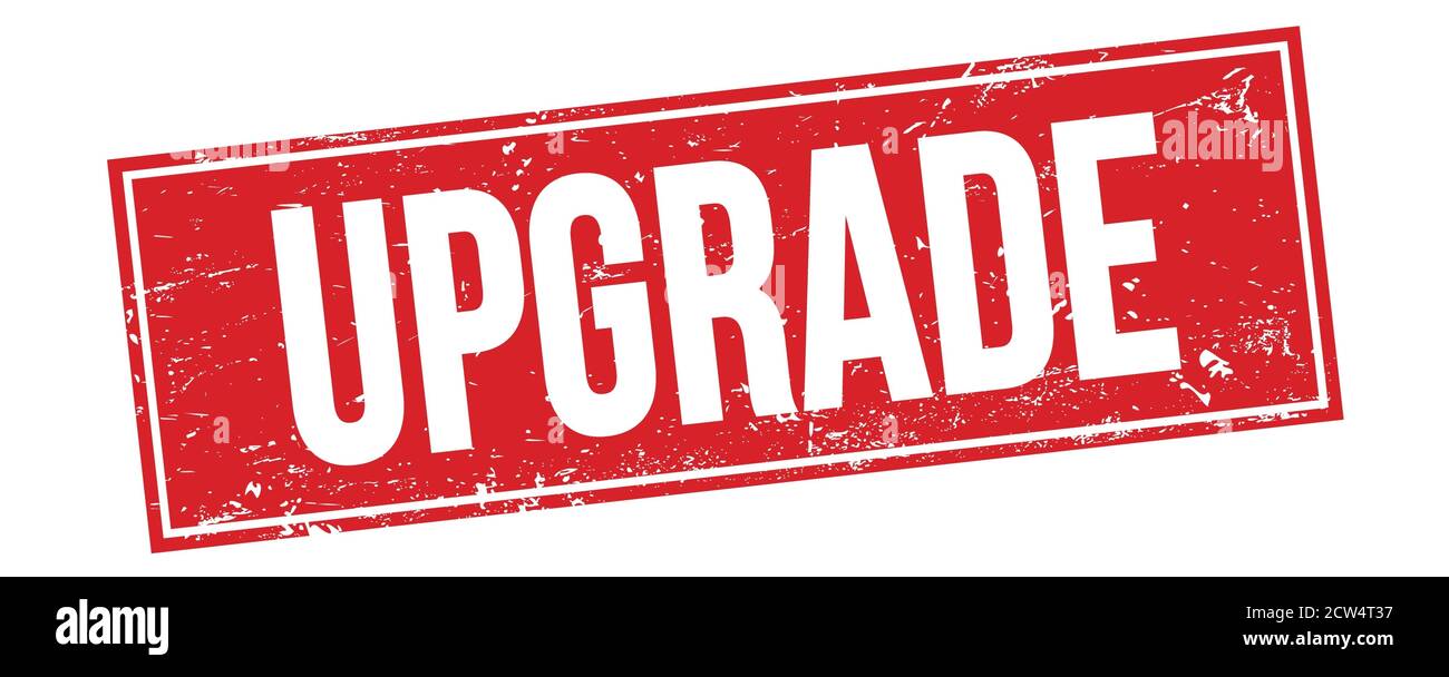 UPGRADE text on red grungy rectangle stamp sign Stock Photo - Alamy