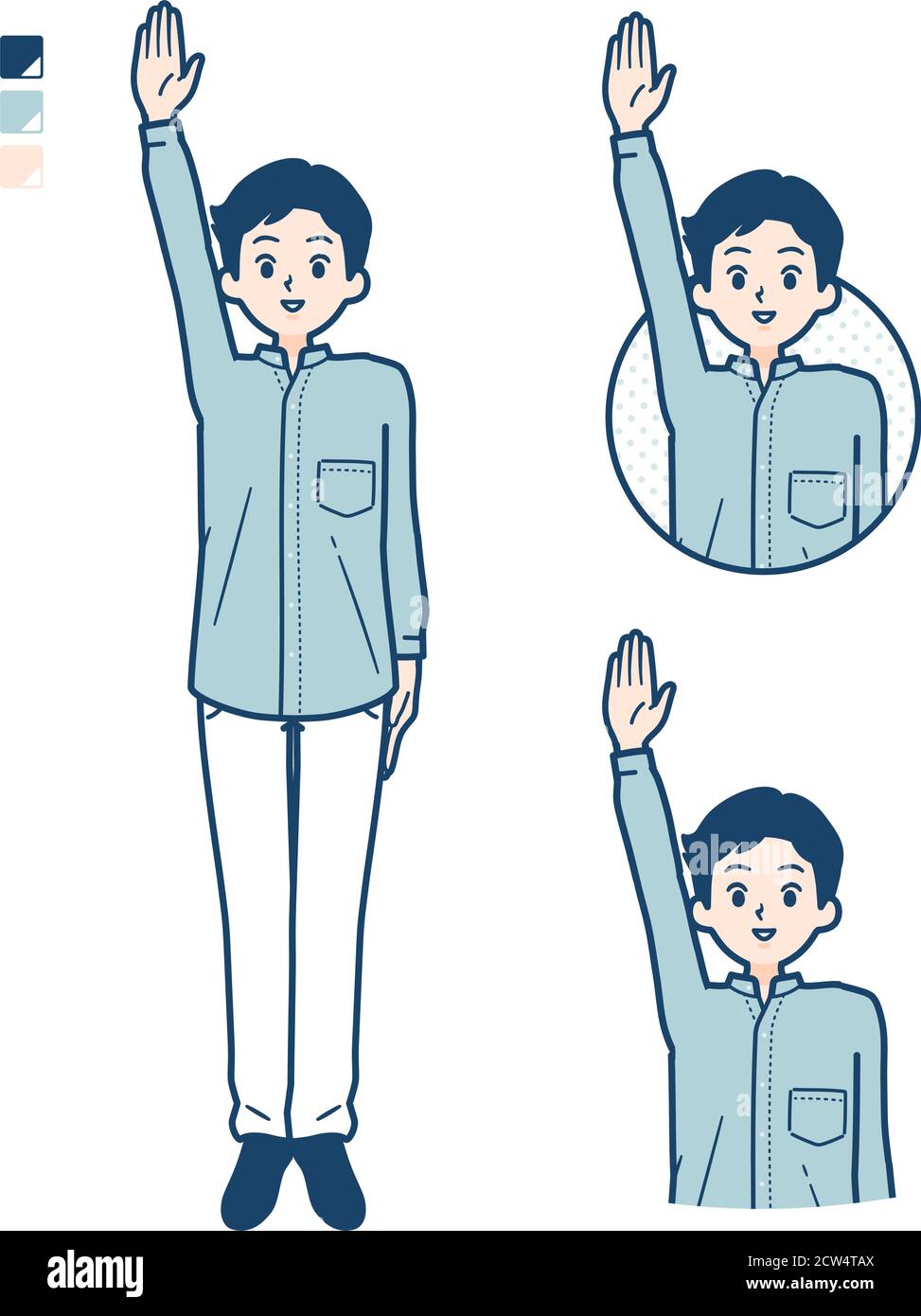 Man in a shirtwith raise hand images. It's vector art so it's easy to ...