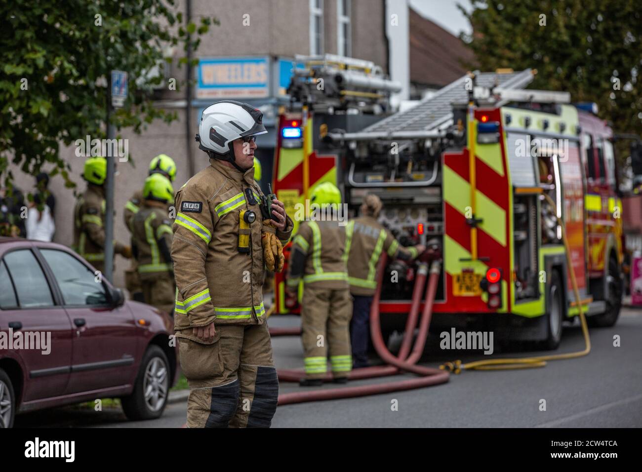 London Fire Brigade attend a house fire in a residential street in ...