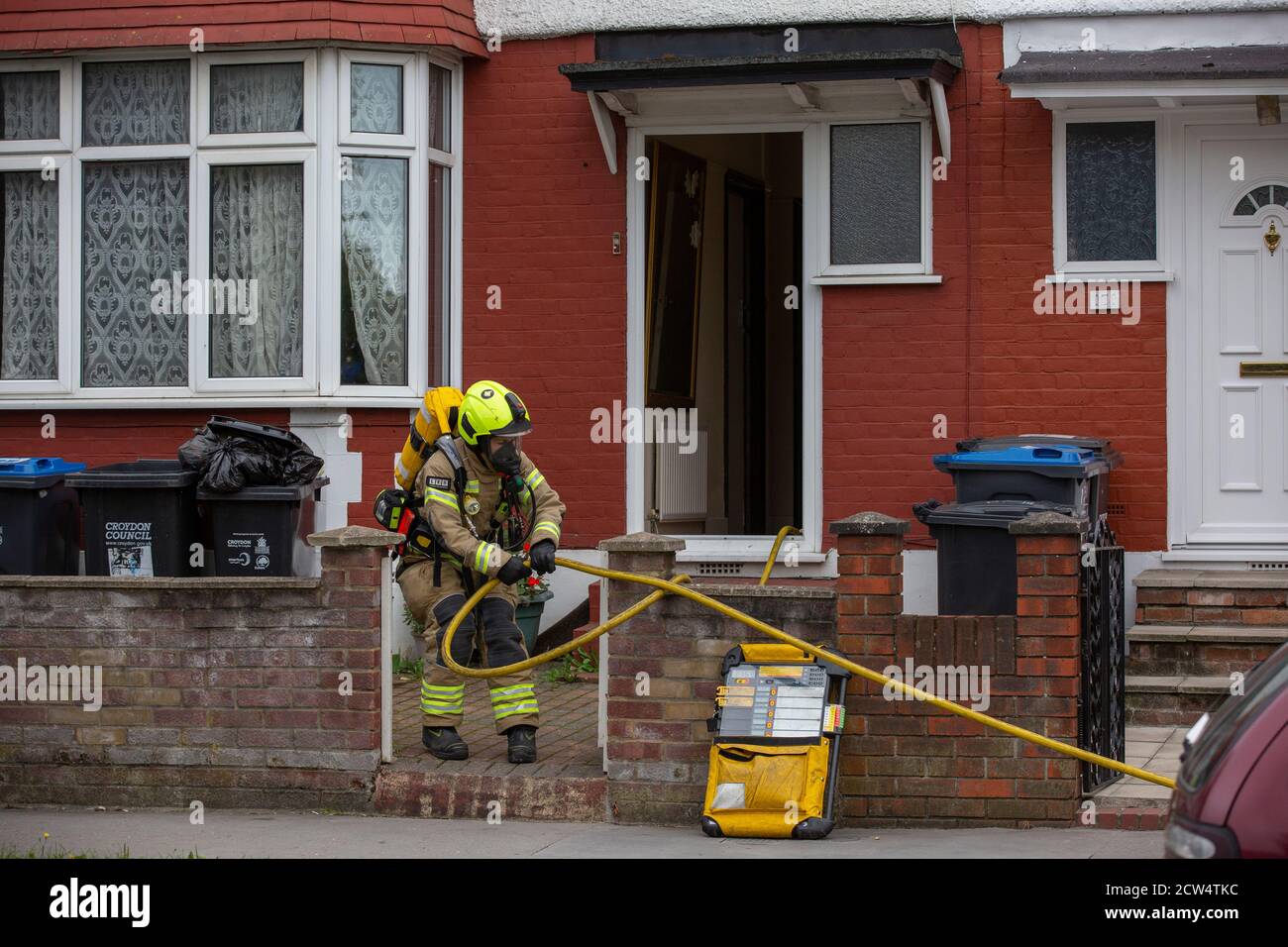 London Fire Brigade attend a house fire in a residential street in ...