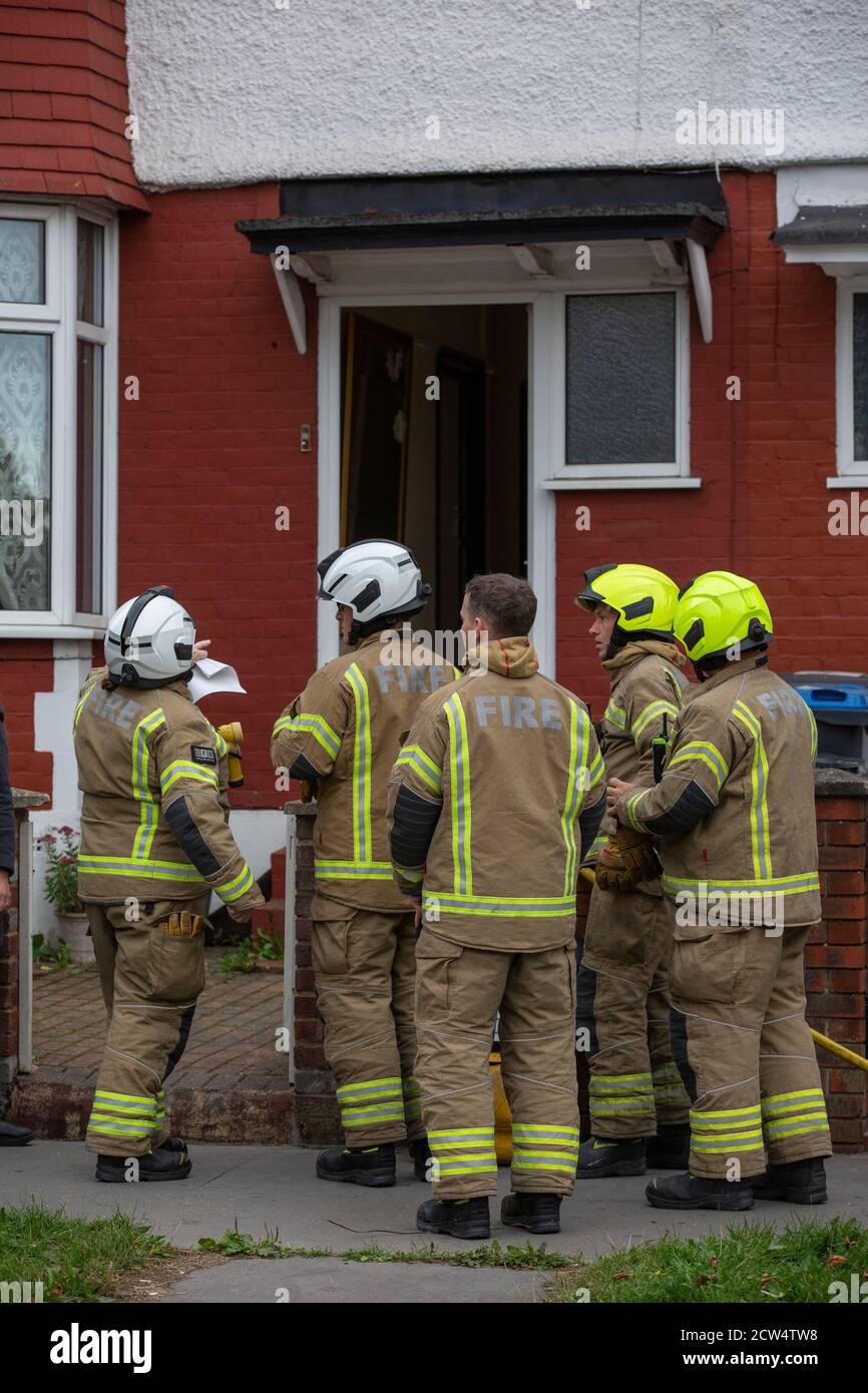 London Fire Brigade attend a house fire in a residential street in ...