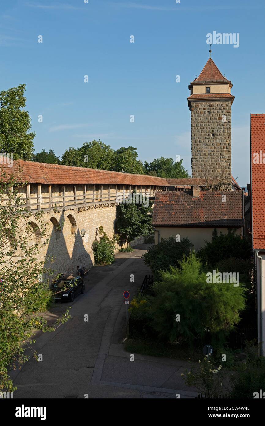 parapet walk, town wall and Galgentor Tower, old town, Rothenburg ob ...