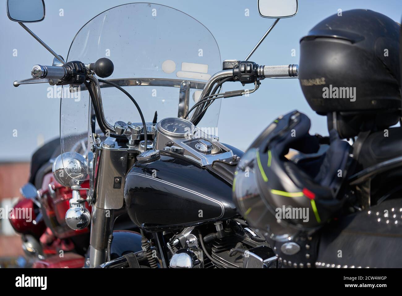 Chrome motorcycle. Stock. Side view of new black motorcycle with chrome ...