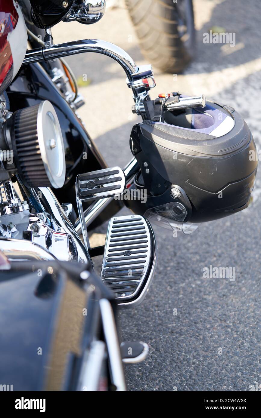 Chrome motorcycle. Stock. Side view of new black motorcycle with chrome ...