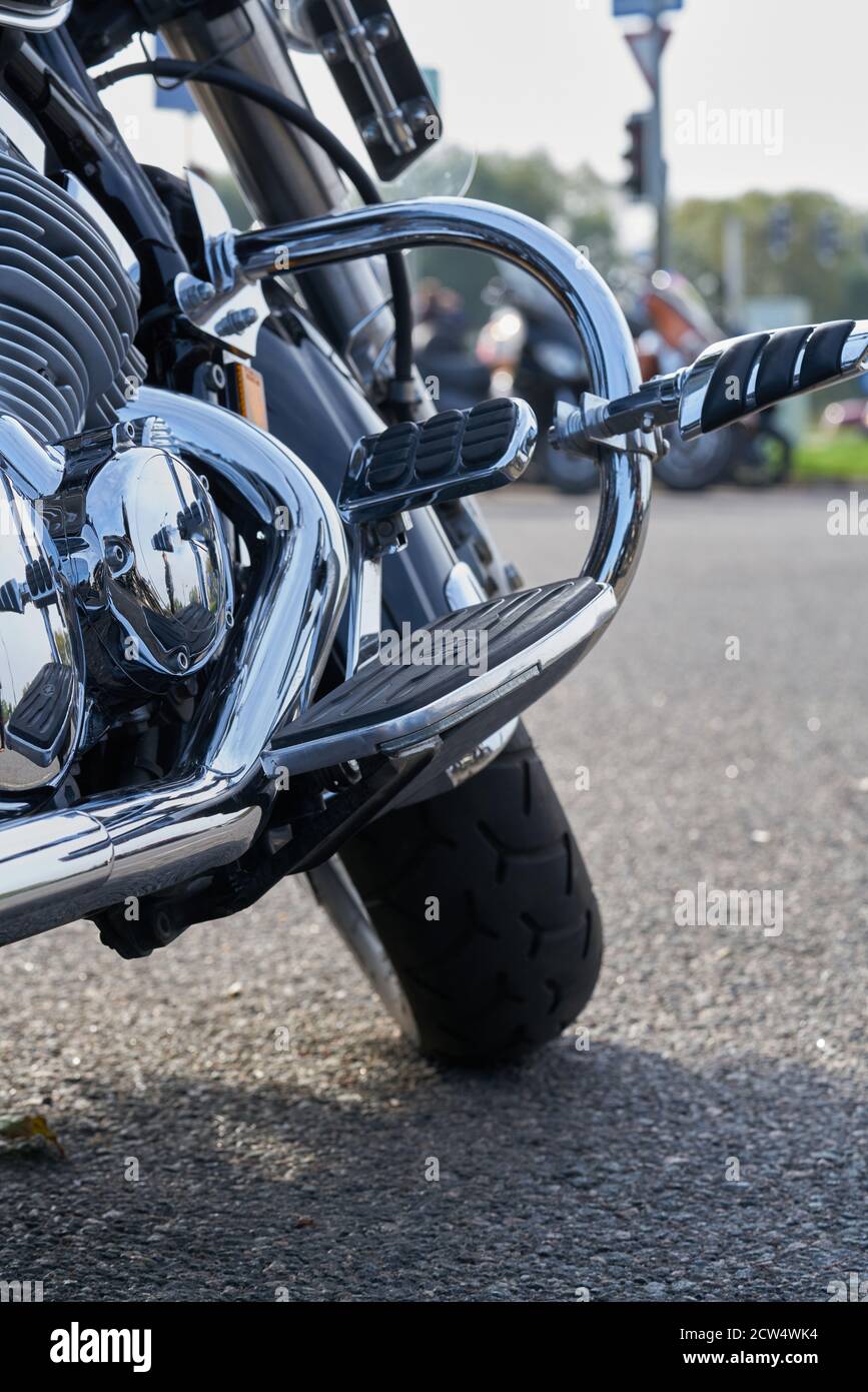 Chrome motorcycle. Stock. Side view of new black motorcycle with chrome ...