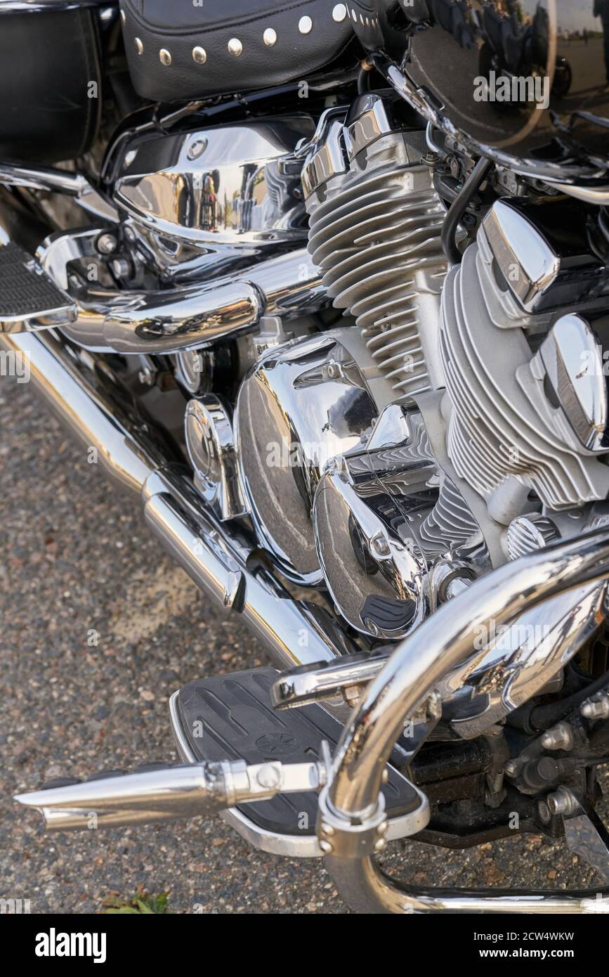 Chrome motorcycle. Stock. Side view of new black motorcycle with chrome ...