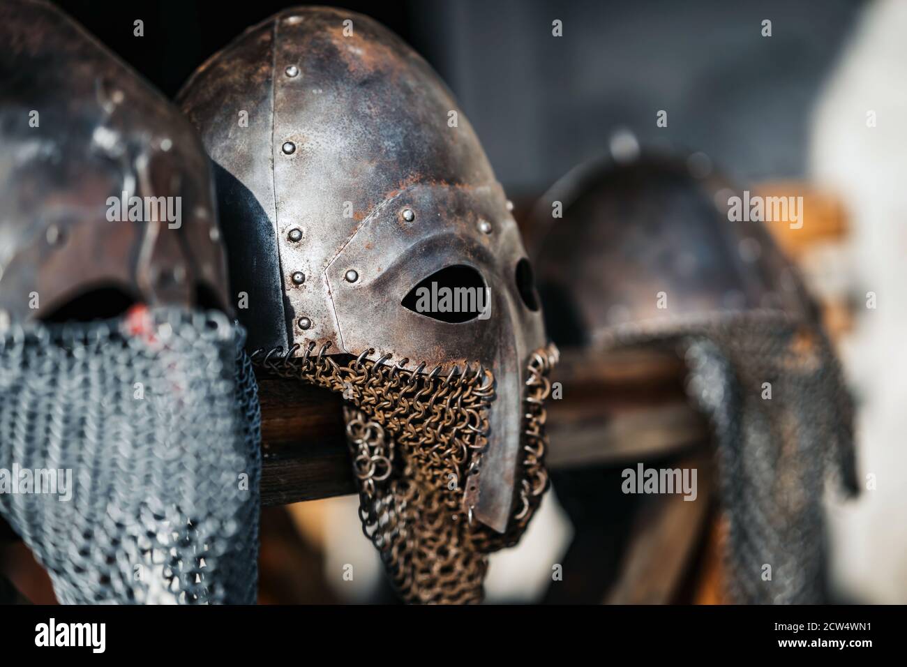 Profile of medieval old knightly helmets for protection in battle ...