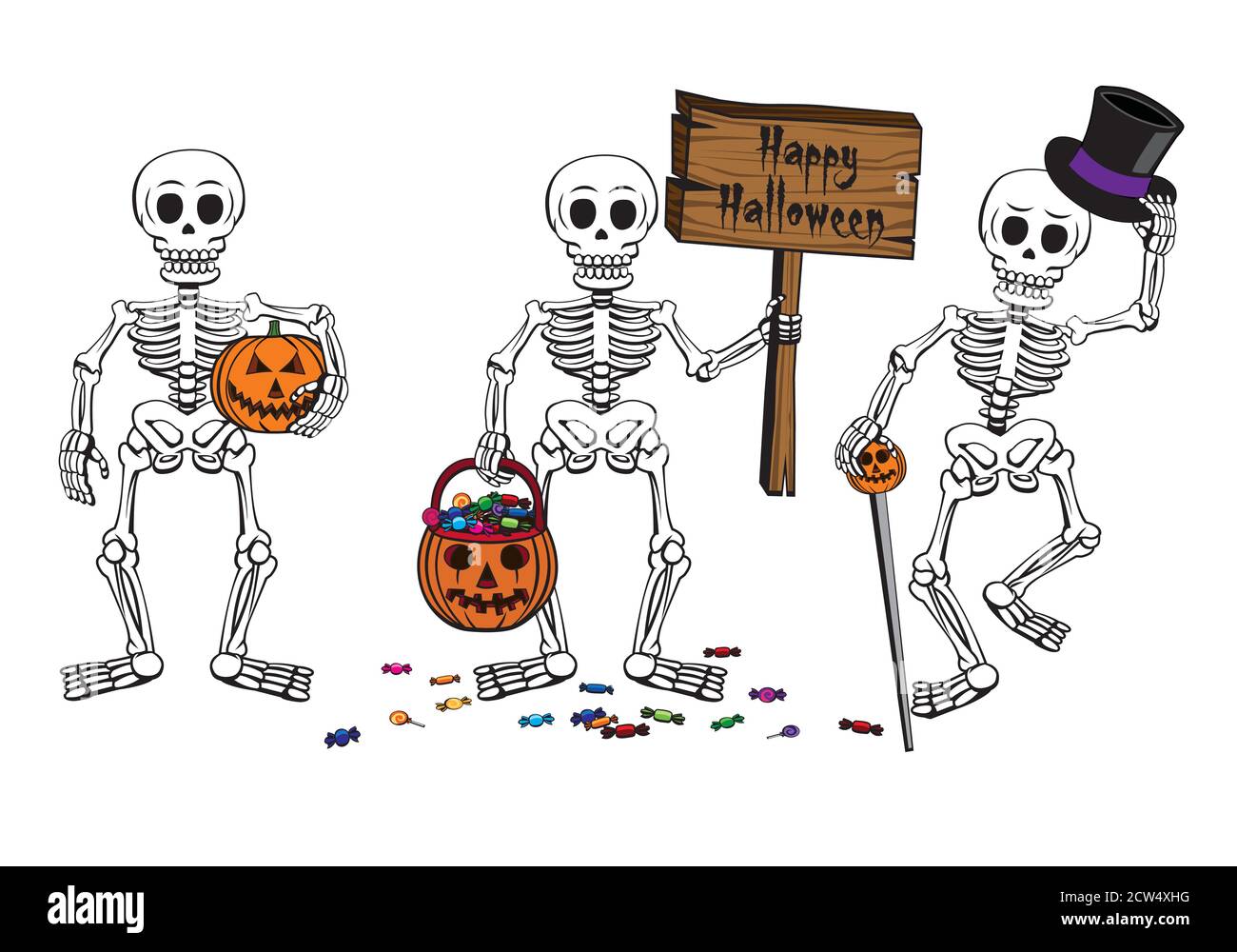 Happy Halloween Three Skeletons vector illustration Stock Vector Image ...