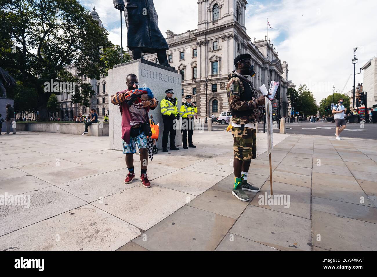 London / UK - 2020.07.18: BLM activists protesting next to Winston ...