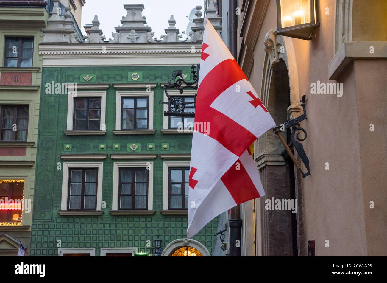Polish flag on the building Stock Photo - Alamy