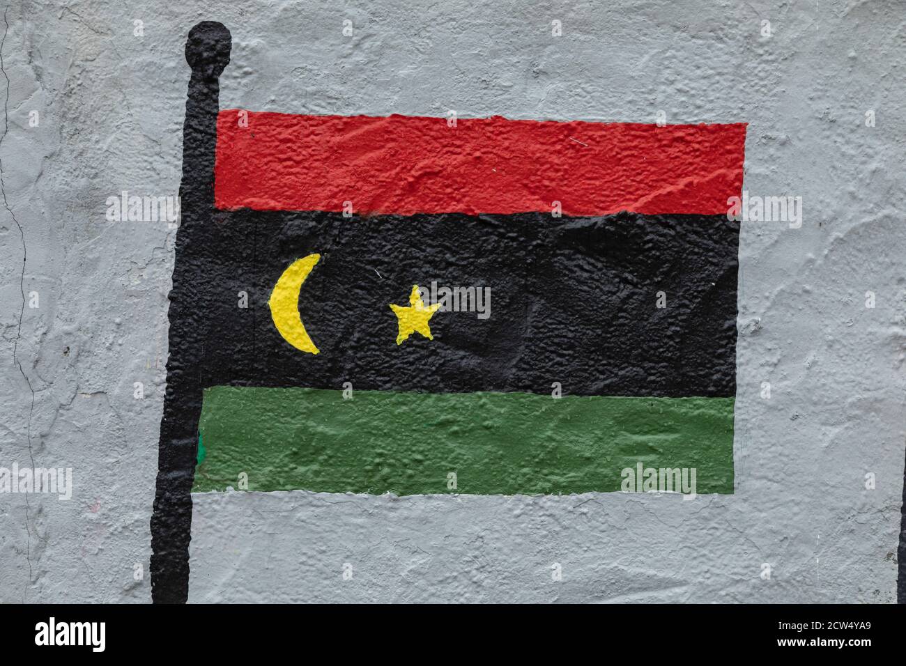 Childish style drawing, of the flag of Libya, painted on a wall Stock ...