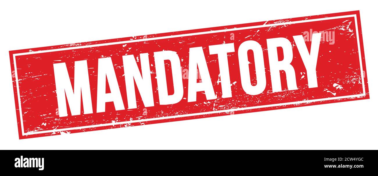 MANDATORY text on red grungy rectangle stamp sign Stock Photo - Alamy