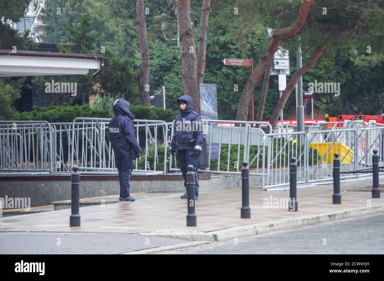 Warsaw, Poland - December 25 2018: Two policemen standing on the street ...