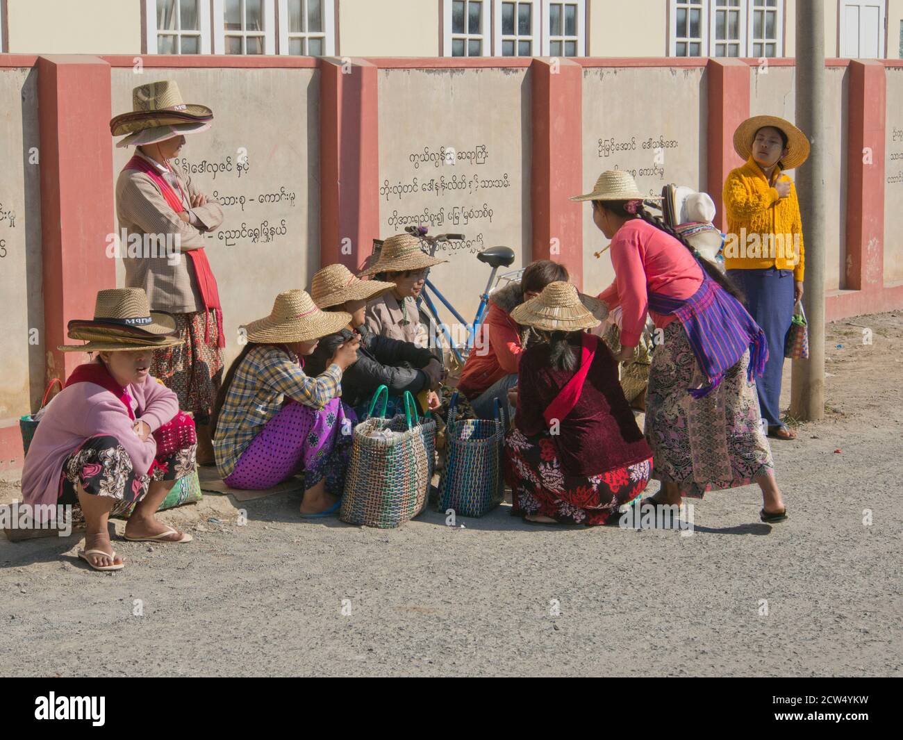 Native Shan women in a market place in village in Shan state, Myanmar ...