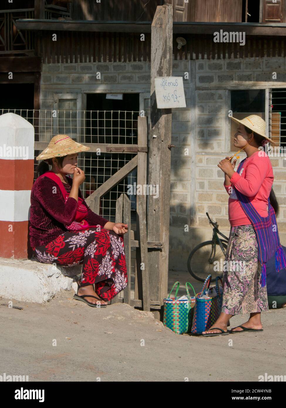 Native Shan women in a market place in village in Shan state, Myanmar ...