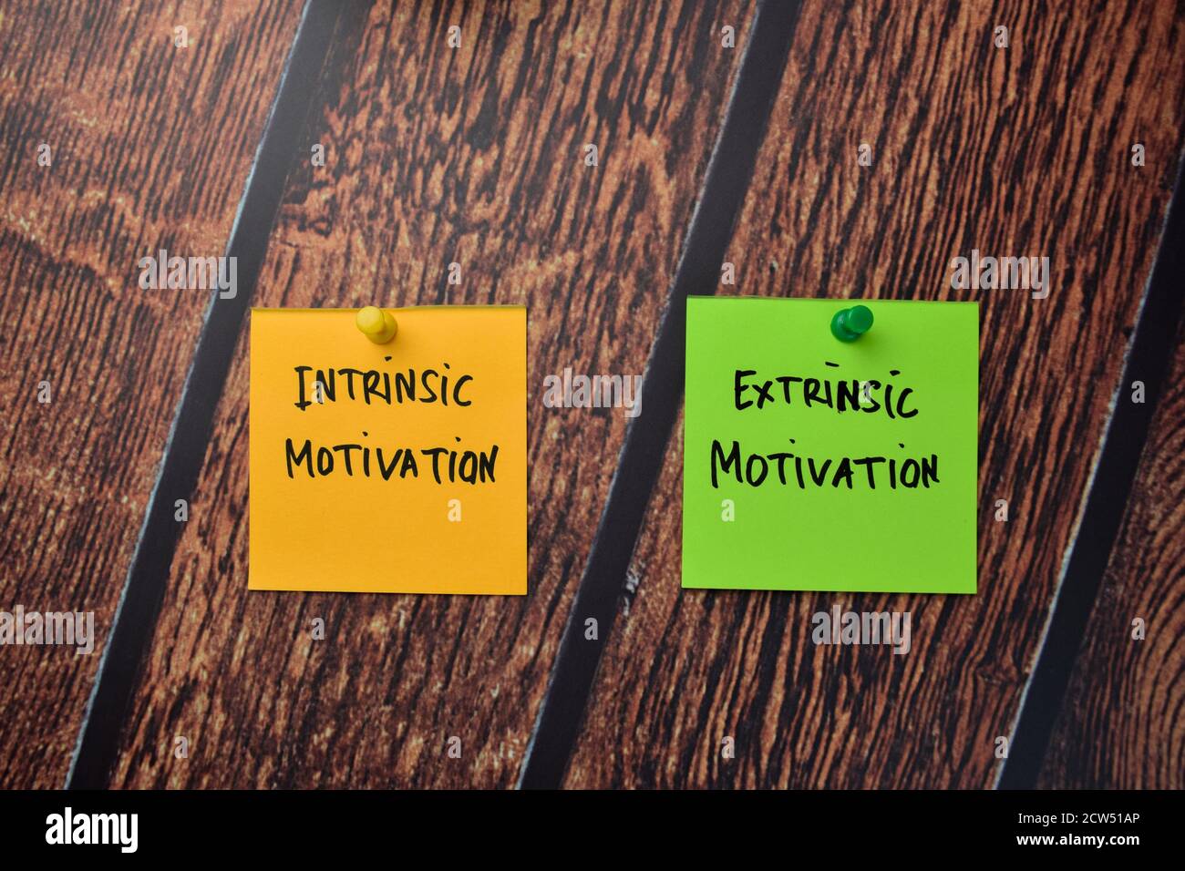 Intrinsic Motivation and Extrinsic Motivation write on sticky notes ...