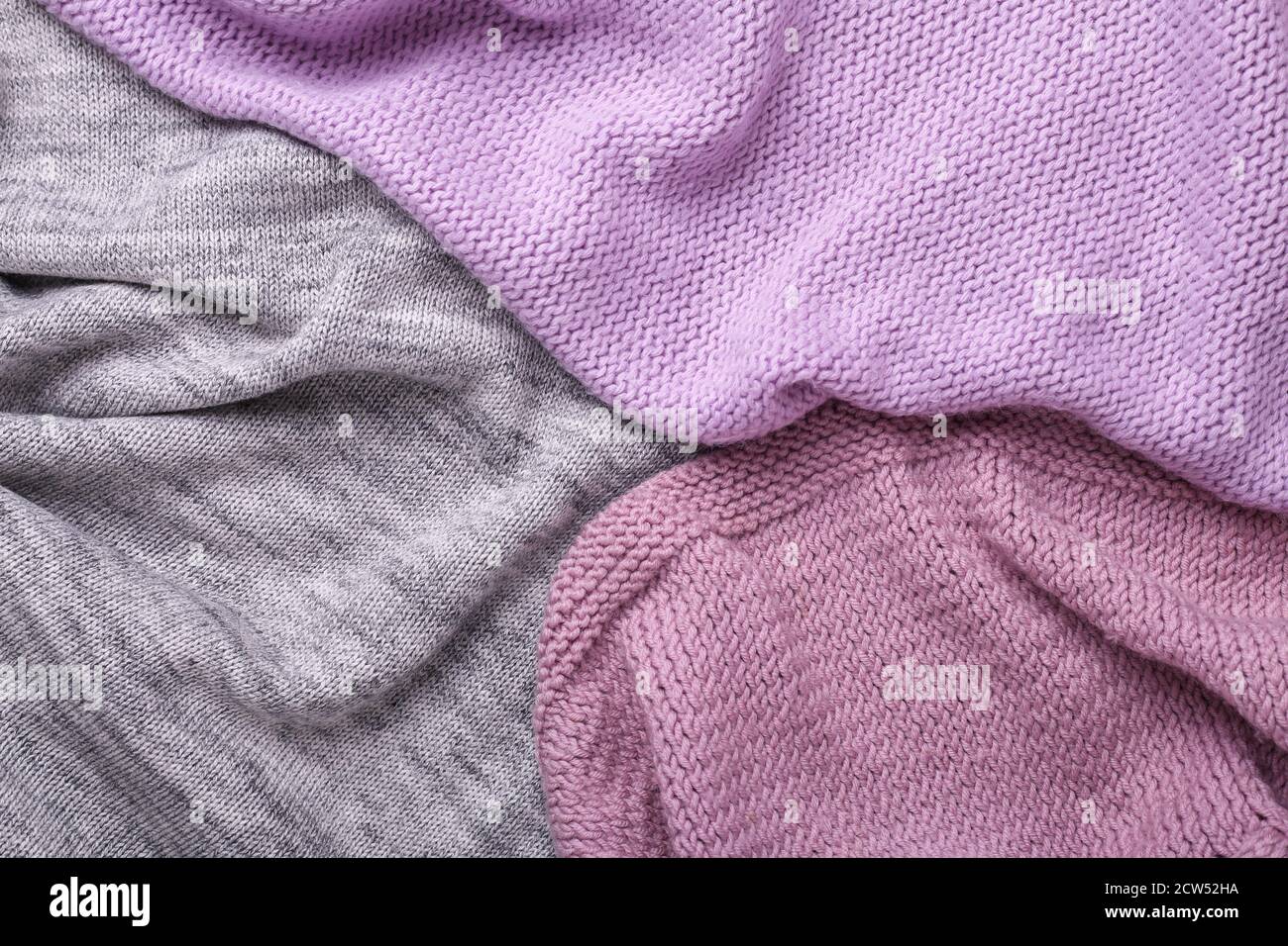 Gray and lilac knitting wool texture background Crocheted fabric ...