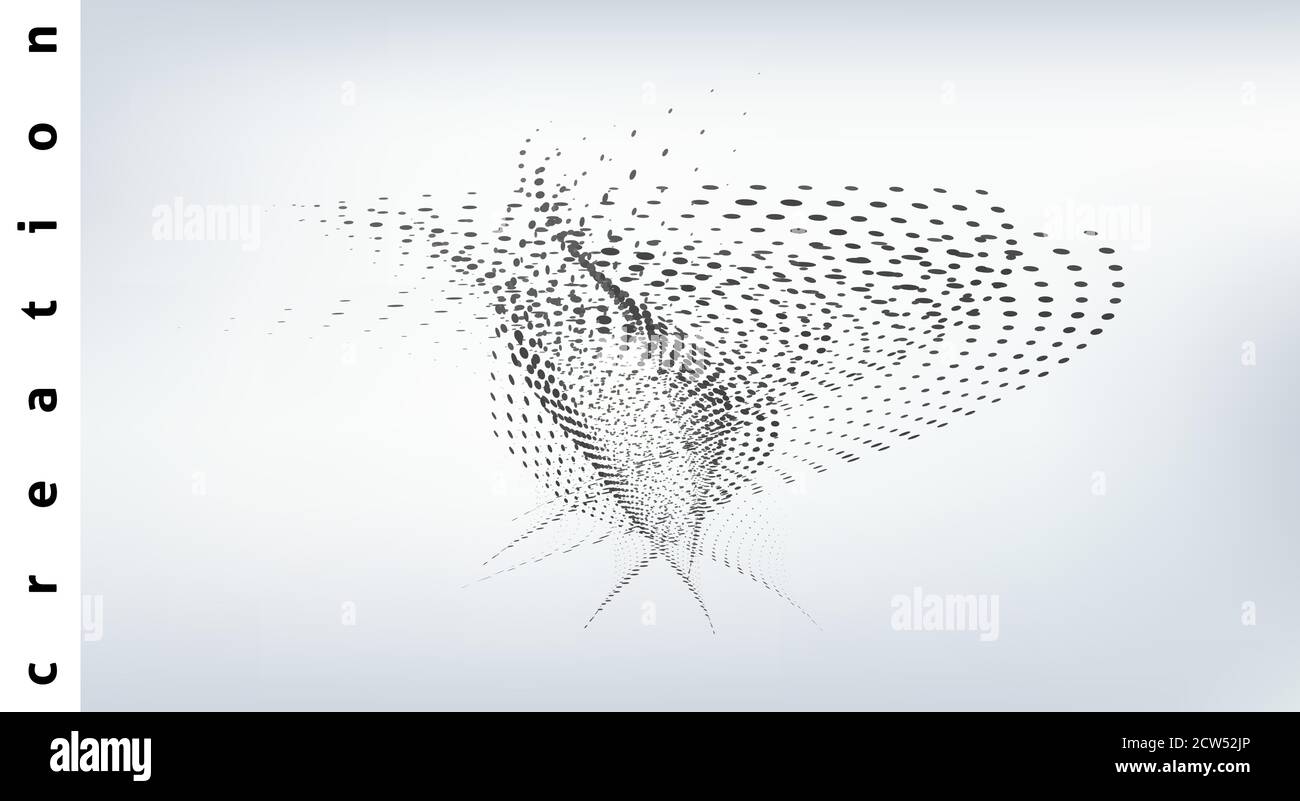 Beginnings. Creation of matter by elementary particles. Vector graphic ...