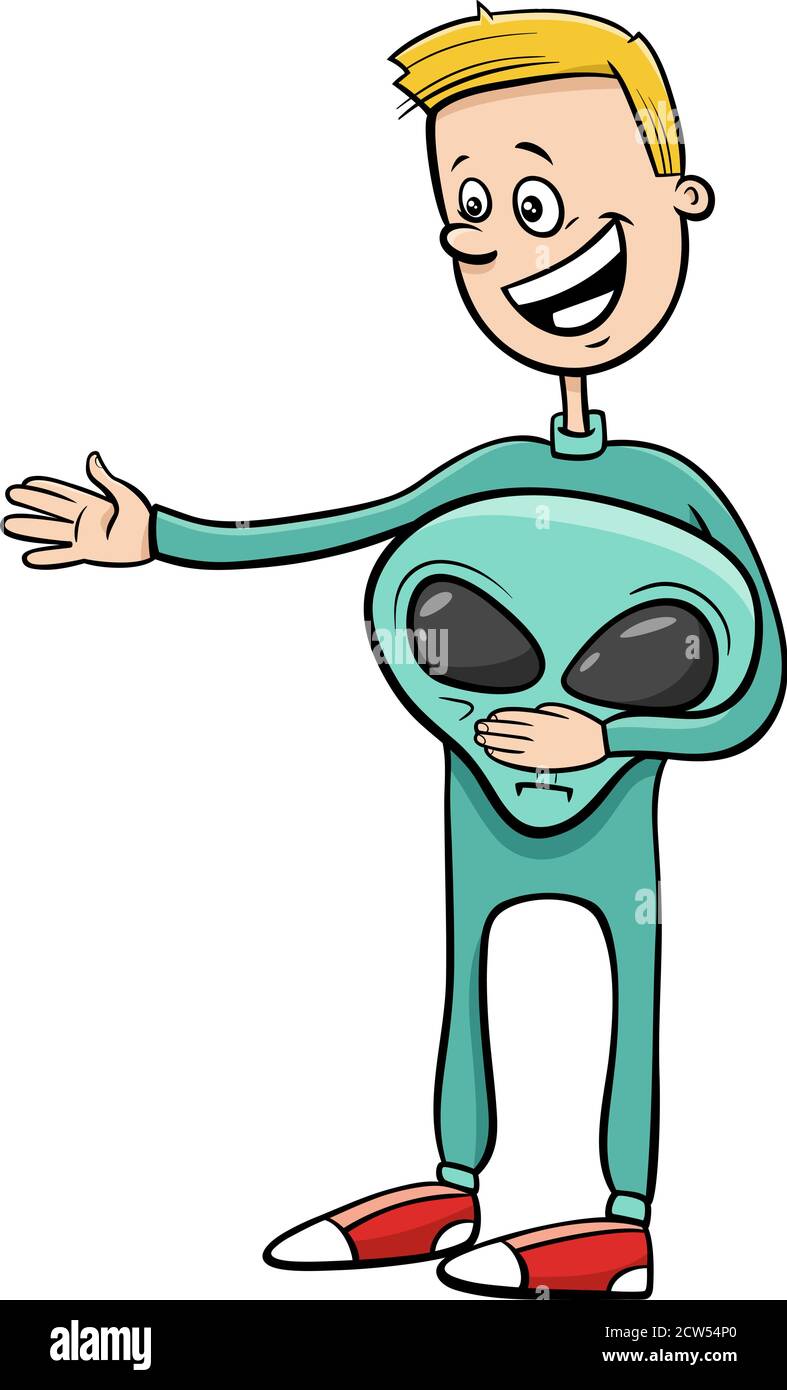 Cartoon Illustration of Kid Boy in Alien Costume at Halloween Party or ...