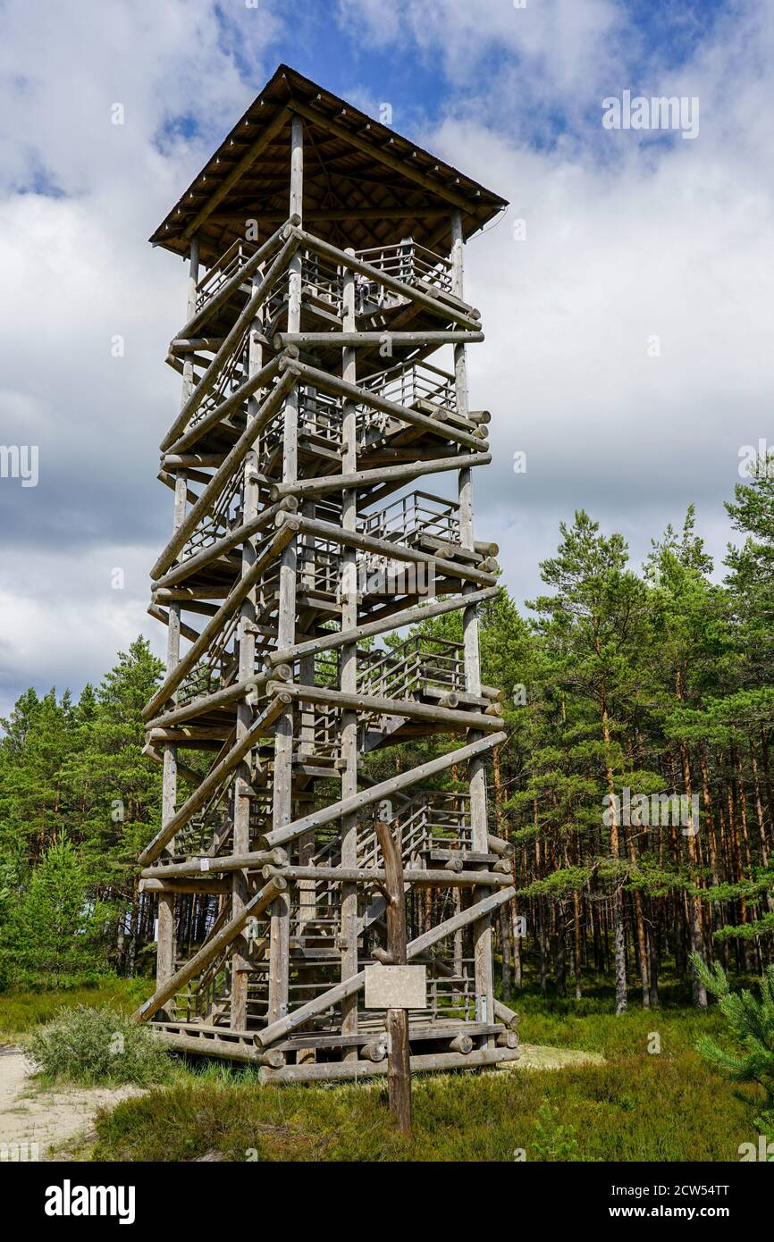 high observation tower of wooden beams construction Stock Photo - Alamy