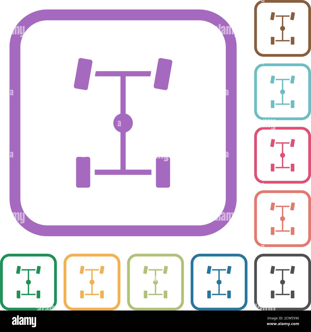 Central differential simple icons in color rounded square frames on white background Stock ...