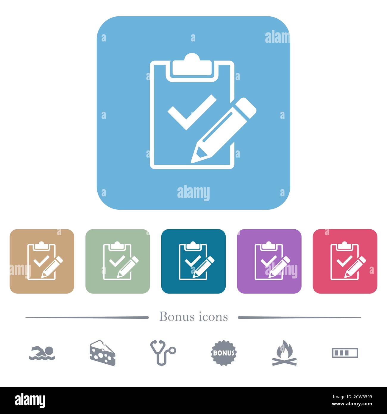 Fill out checklist white flat icons on color rounded square backgrounds ...