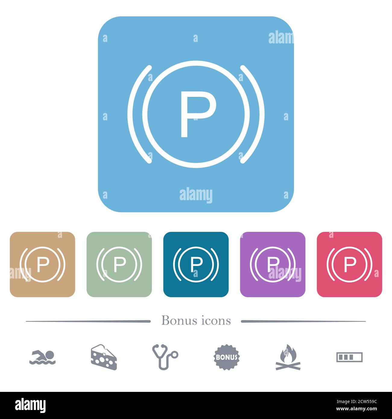 Car dashboard brake warning indicator white flat icons on color rounded ...