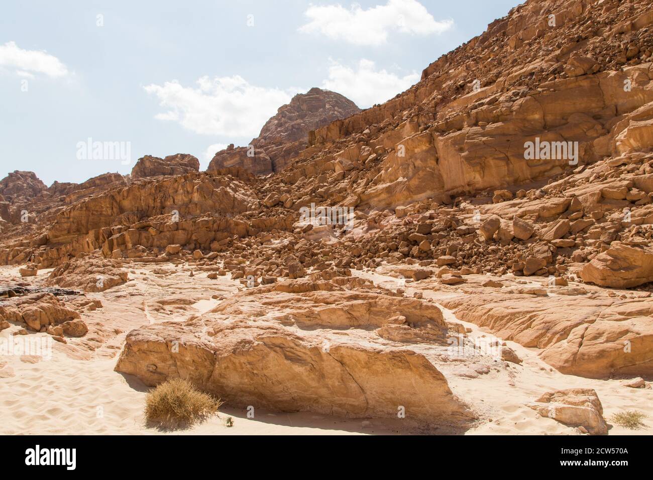 White canyon with yellow rocks, sunny day. Egypt, desert, the Sinai ...