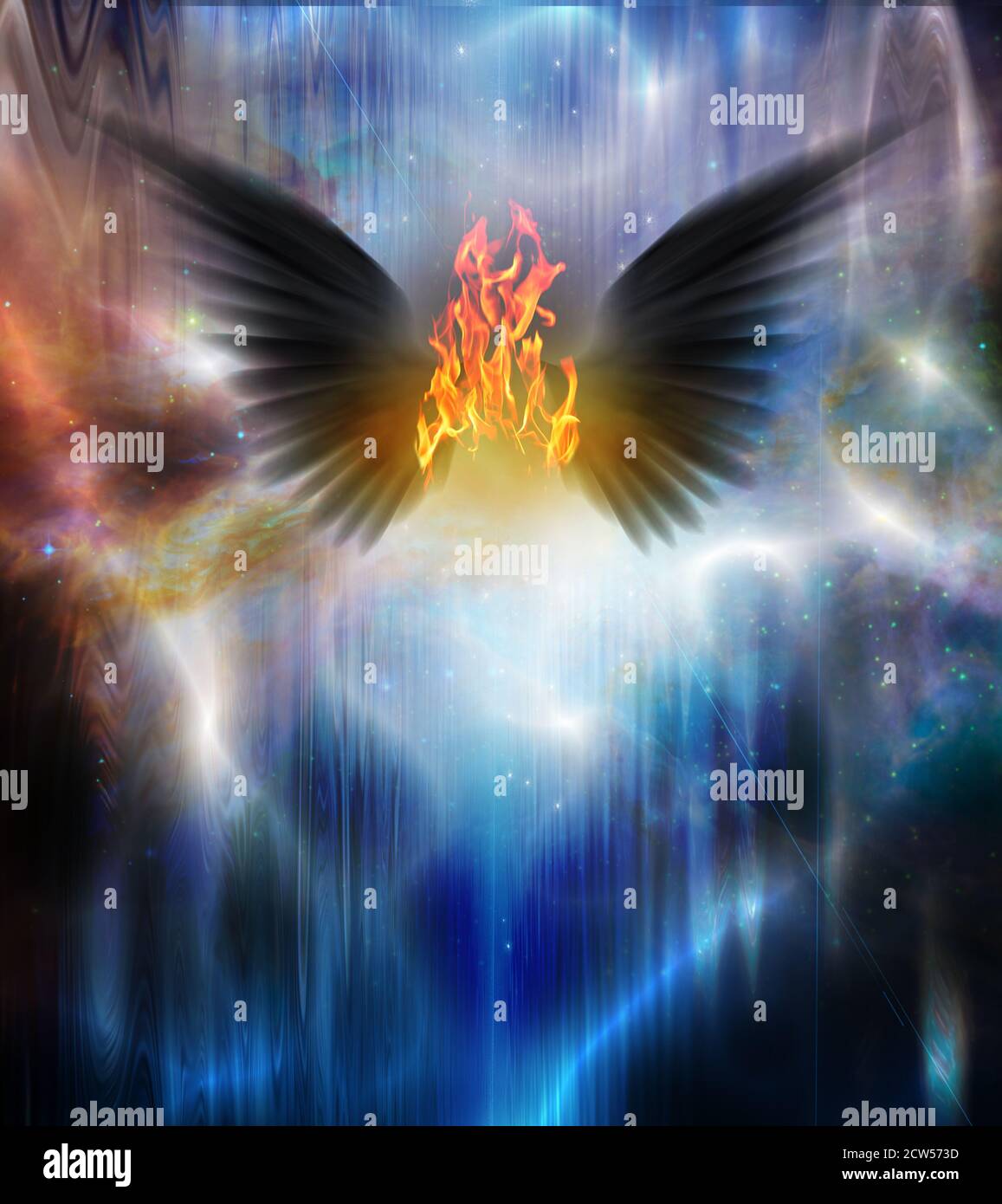 Black winged being of fire Stock Photo - Alamy