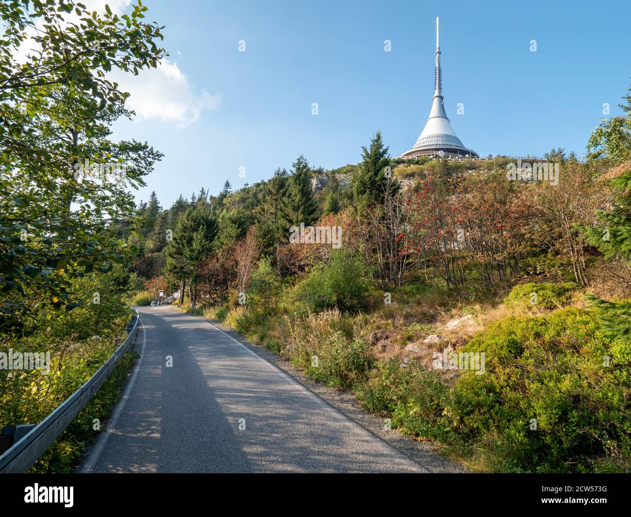 Trip to Jested mountain with popular Jested tower and hotel. Visible ...