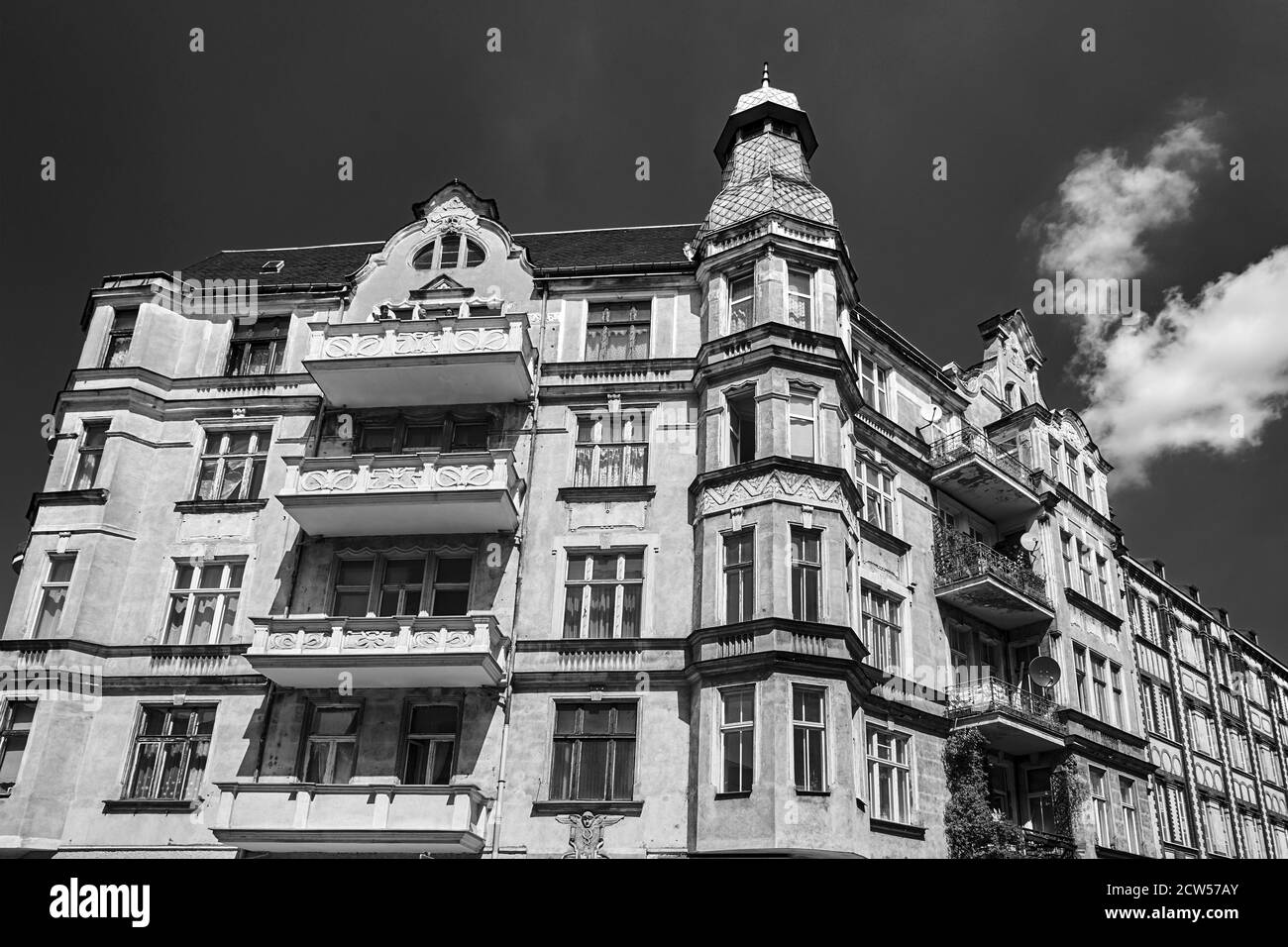 Facades with balconies of historic tenement houses in the city of ...