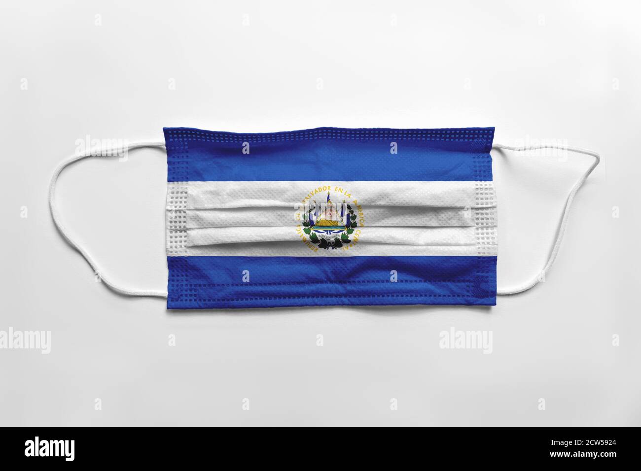 Face mask with El Salvador flag printed, on white background, isolated ...