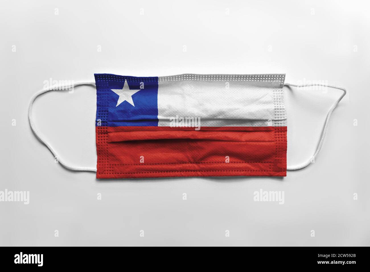 Face mask with Chile flag printed, on white background, isolated Stock ...