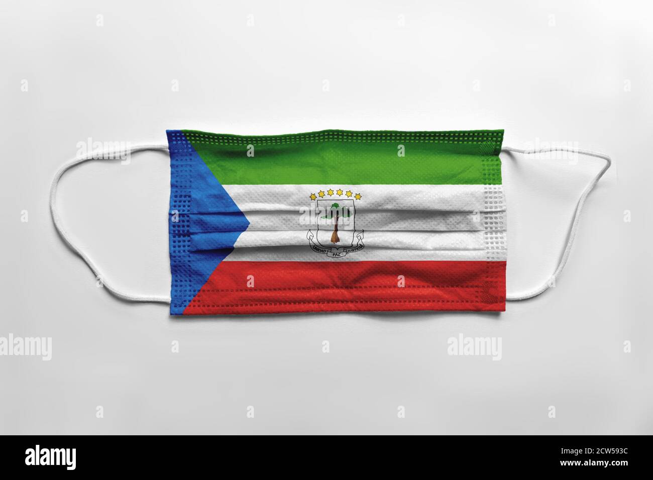Face mask with Equatorial Guinea flag printed, on white background ...