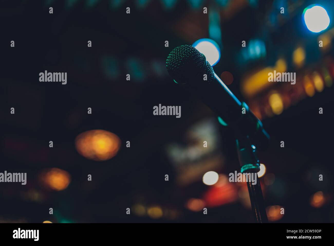 Close up of microphone in concert hall or conference room Stock Photo ...