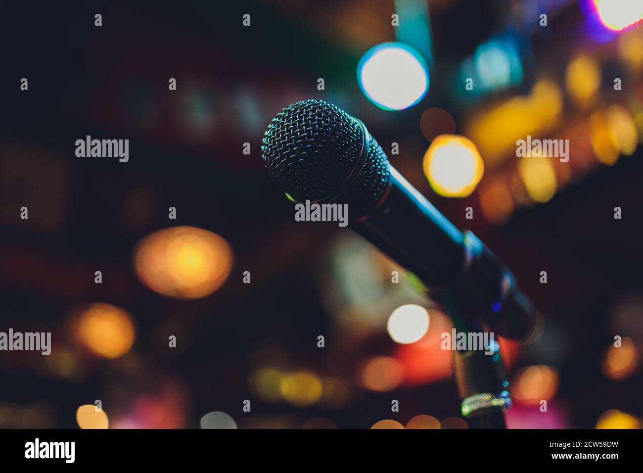 Close up of microphone in concert hall or conference room Stock Photo ...