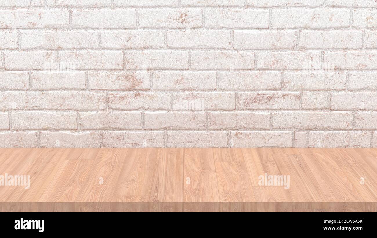 Empty wooden table background , white wall Stock Photo - Alamy