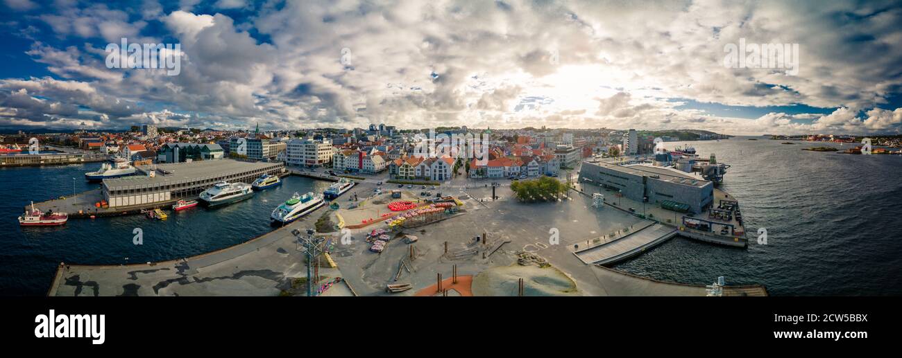 Aerial drone panoramic view of Stavanger city center, downtown Stock ...