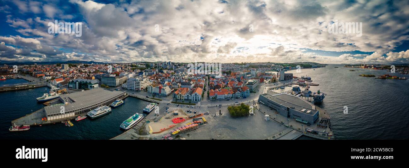 Aerial drone panoramic view of Stavanger city center, downtown Stock ...