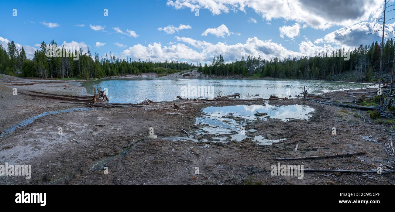 hiking the mud volcano trail, yellowstone national park, wyoming, usa ...