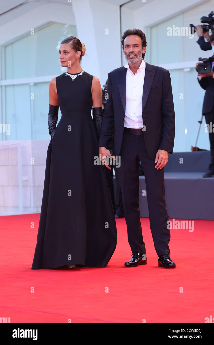 Anthony Delon and Sveva Alviti pose on the red carpet during the 77th ...