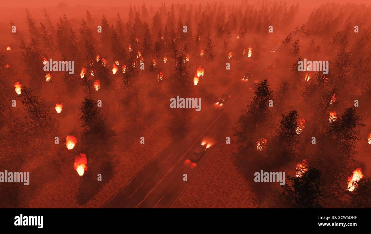 Red fire road traffic on freeway Stock Photo - Alamy