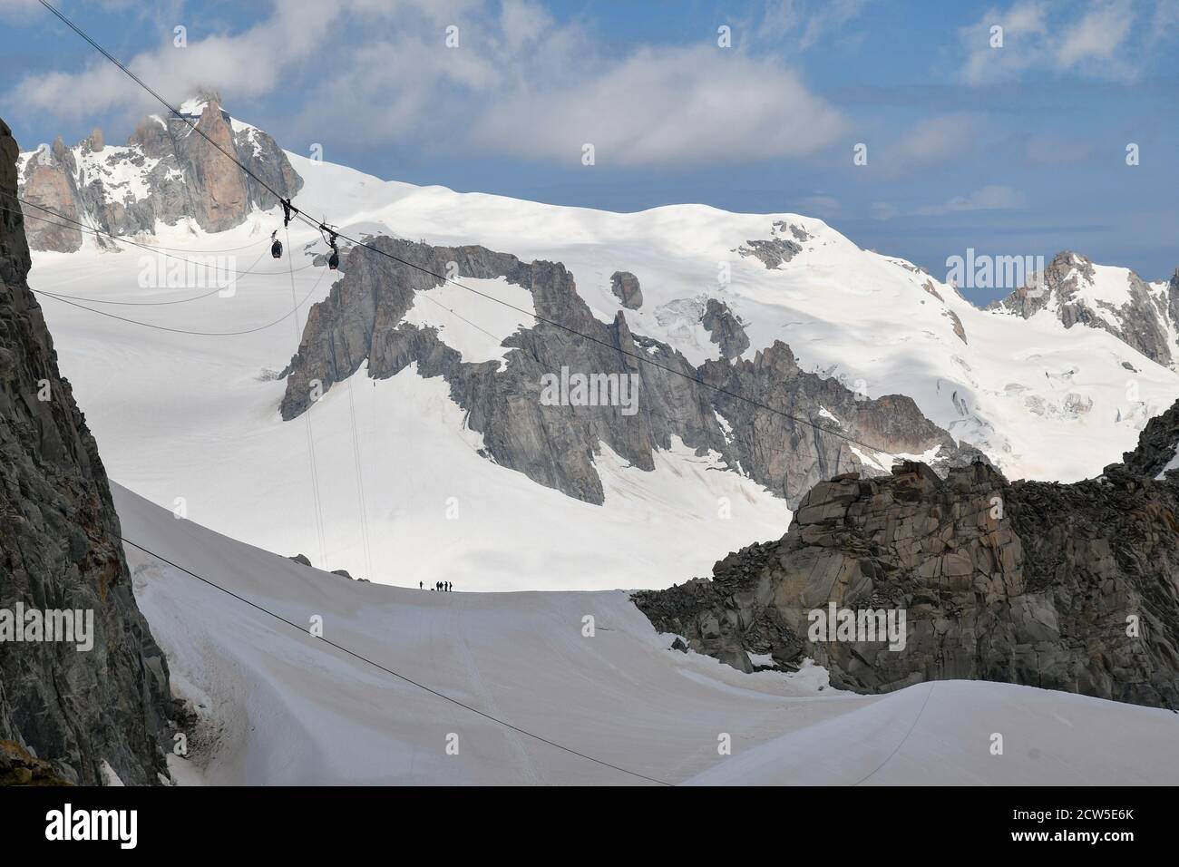 Cabins of the Vallée Blanche Cable Car departing from Pointe Helbronner ...