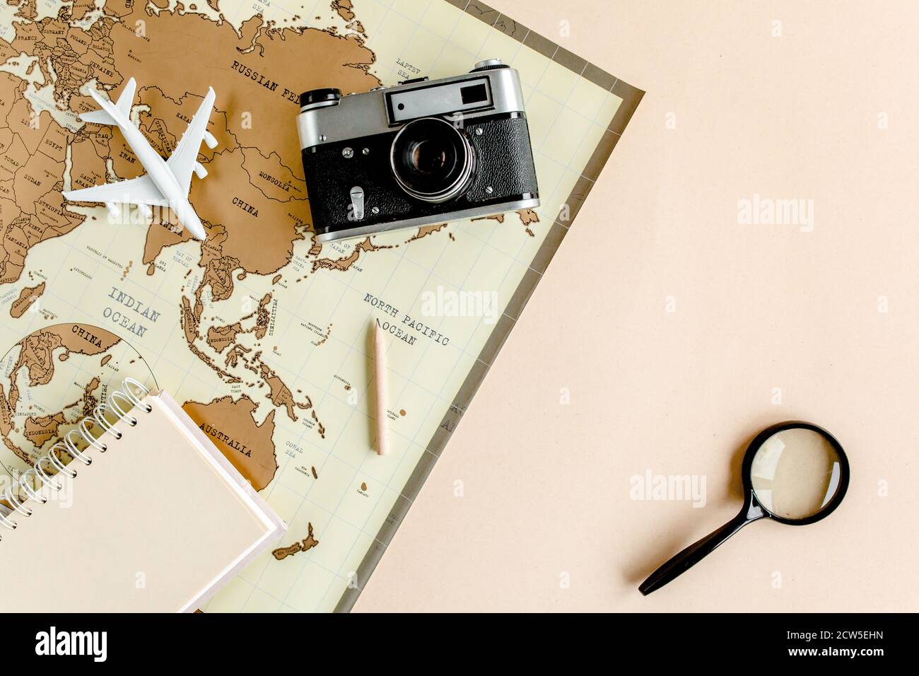 Planning vacation, travel plan, trip vacation using world map along ...