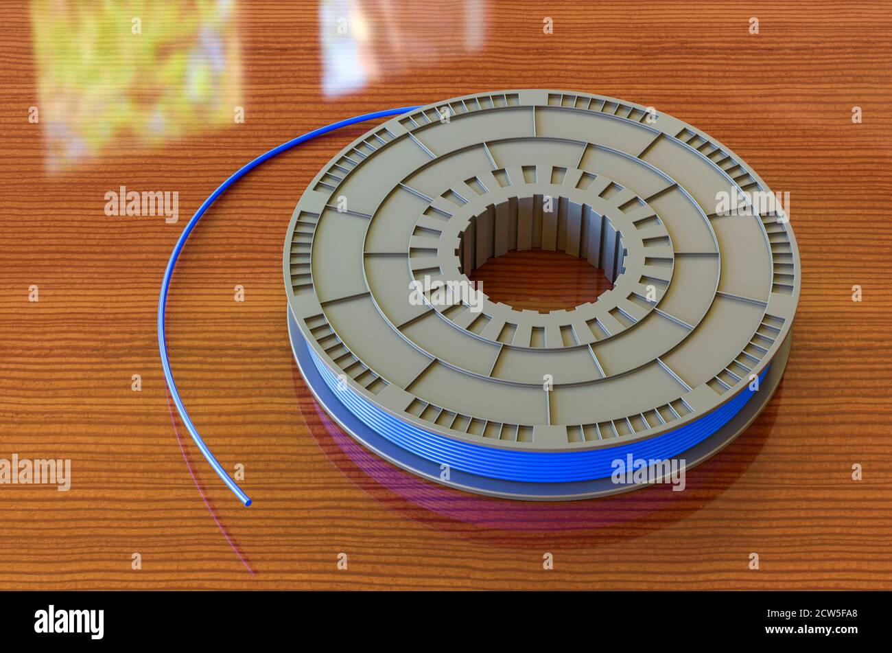 3D printer filament on the wooden table, 3D rendering Stock Photo - Alamy